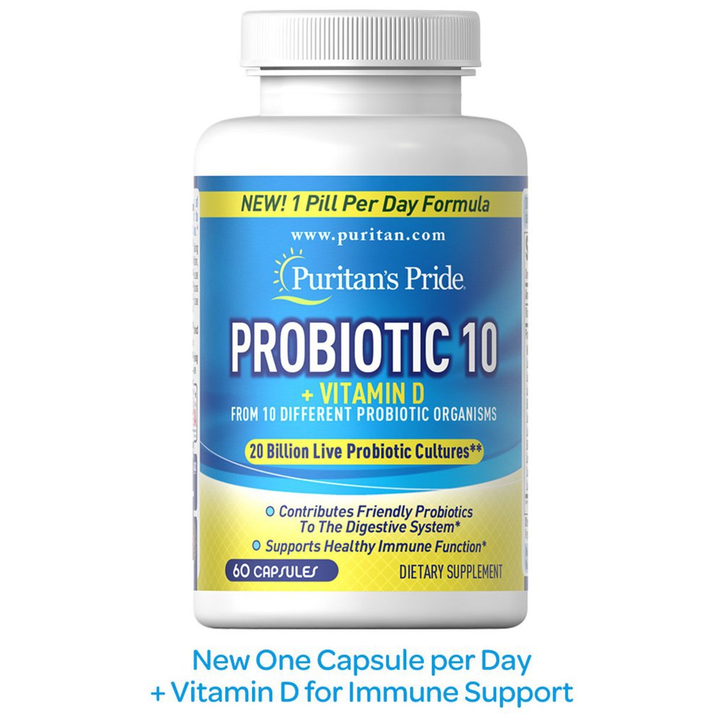 Puritan's Pride Probiotic 10 - 20 billion + vitamin D 60 Capsules Exp ...