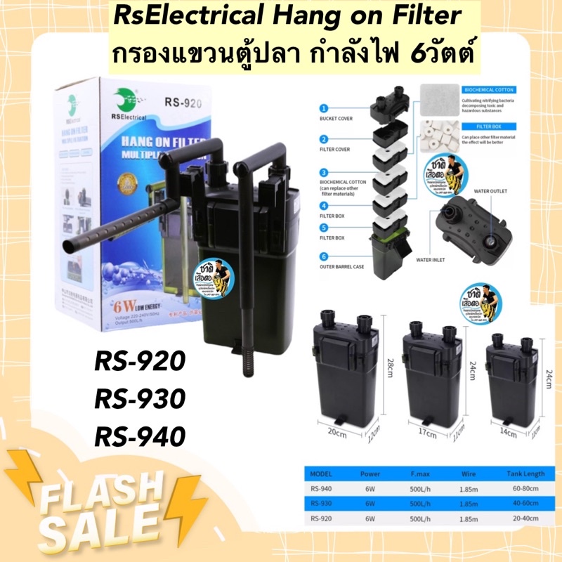 RsElectrical Hang on Filter RS-920 RS-930 RS-940 กรองแขวนตู้ปลา กำลังไฟ ...