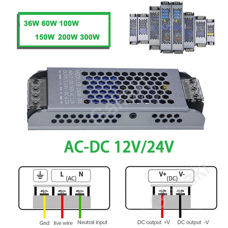 อะแดปเตอร์แปลงพาวเวอร์ซัพพลาย AC110-265V เป็น DC12V 24V LED 36W 60W 100W 150W 200W THH1 | Shopee ...