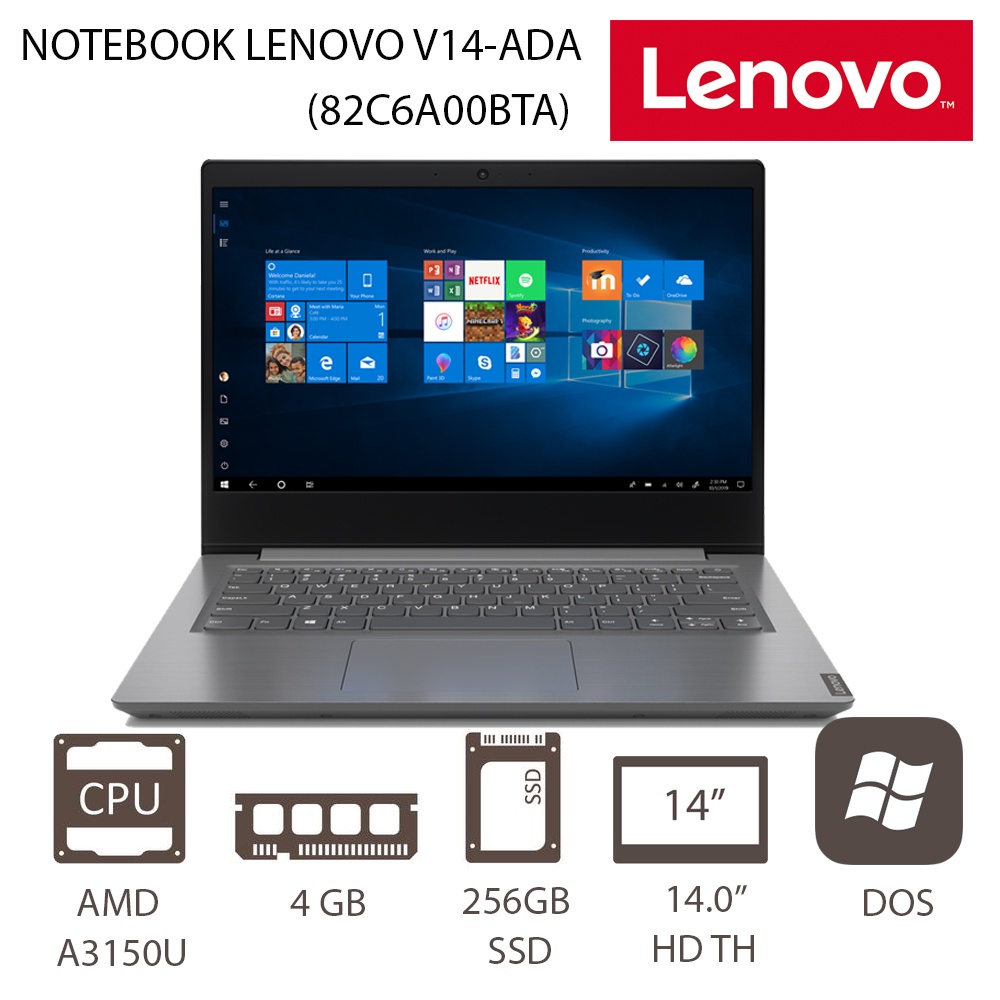 NOTEBOOK LENOVO V14-ADA (82C6A00BTA) AMD A3150U 2.4GHz/4GB/256GB SSD ...