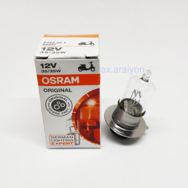 หลอดไฟหน้ามอเตอร์ไซค์ 62337 T19 12V 35/35W 1ติ่ง แสงสีมาตรฐาน OSRAM 1 ...