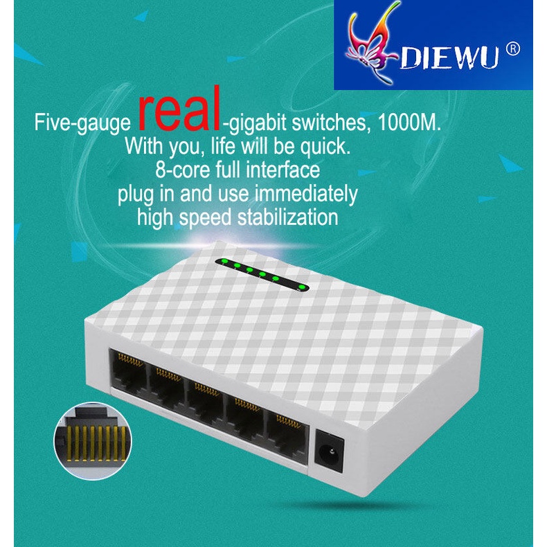 DIEWU 5-Port Full Gigabit Switch Home Monitor Dormitory Set Line ...