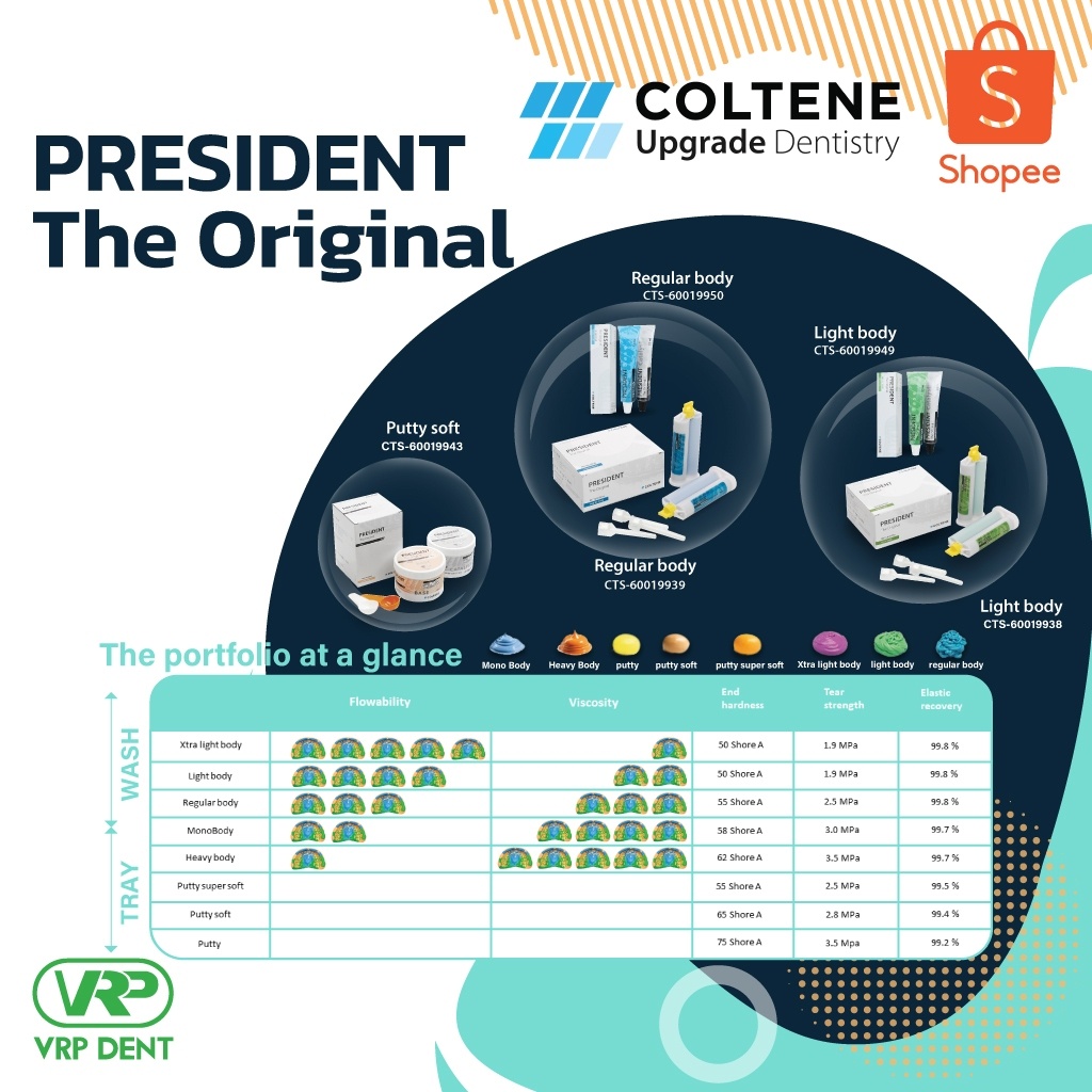 PRESIDENT Light Body 2x50 ml A Silicone วัสดุพิมพ์แบบใช้ปืน สีเขียว CTS ...