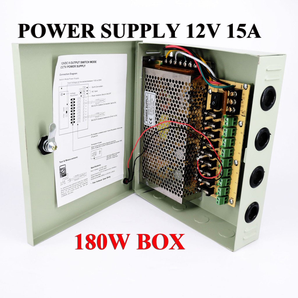 ตู้จ่ายไฟ Switching Power Supply 12V 15A 180W สำหรับกล้องวงจรปิด 9 จุด | Shopee Thailand