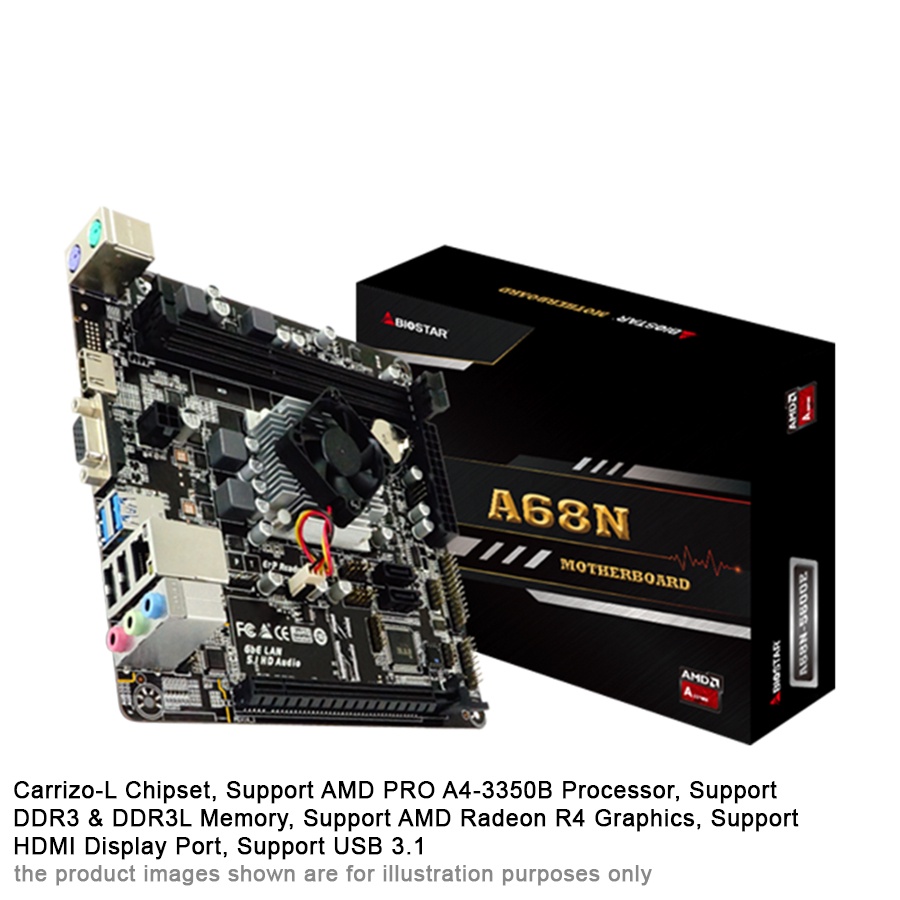 เมนบอร์ด BIOSTAR A68N-5600E AMD A4-3350B Quad Core Up To 2.4GHz DDR3 HDMI VGA Mini ITX พร้อม ...