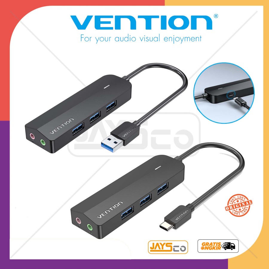 Vention USB Hub 3.0 Type C พร้อมการ์ดเสียง 2in1 เสียงสเตอริโอภายนอก ...