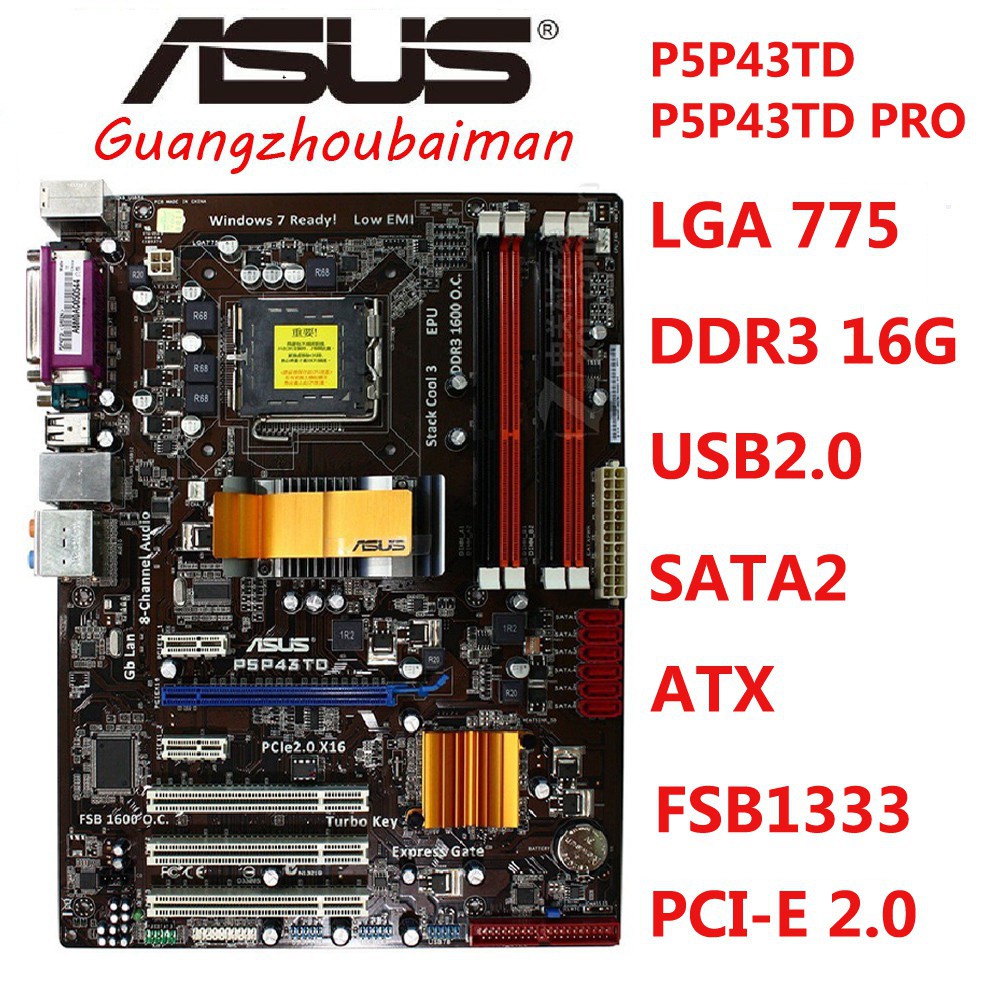 Asus P5P43TD & P5P43TD PRO LGA 775 เมนบอร์ด DDR3 1333 16GB สําหรับ ...