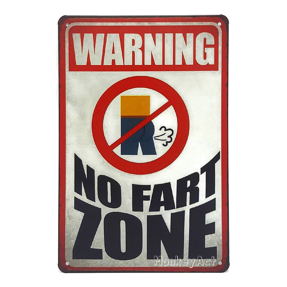 ป้ายสังกะสีวินเทจ Warning : No Fart Zone, ขนาด 20x30 ซม | Shopee Thailand