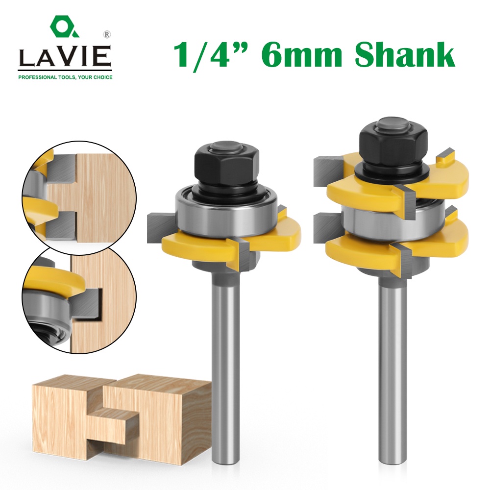 Lavie 2 ชิ้น 1/4 "Shank Router Bit ลิ้น Groove ชุด 3 ฟัน T-shape ไม้ ...