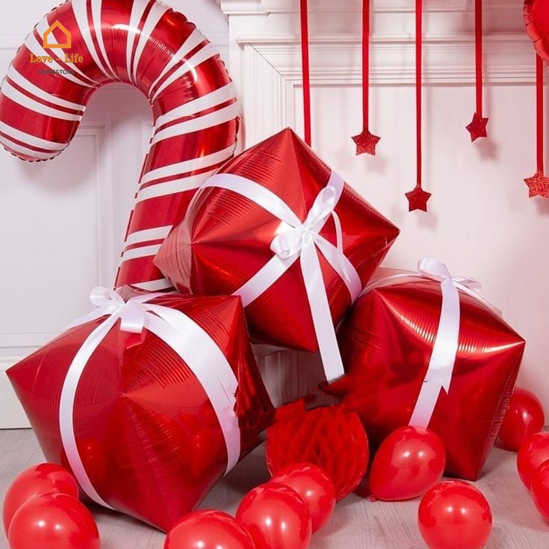 [24 inch] 1Pcs Christmas Red Cane Gift Box Aluminum Balloon/ Birthday ...