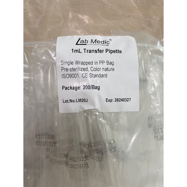 หลอดหยดพลาสติก Transfer Pipette Single wrap 1ML และ 3ML ยี่ห้อ Lab ...