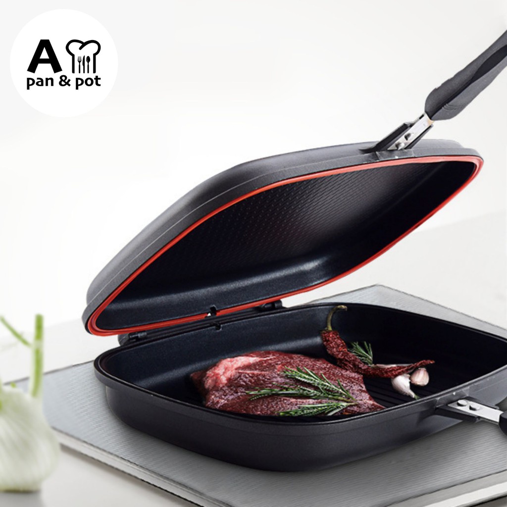 A PAN G32 กระทะ กระทะย่างเนื้อ กระทะย่างสเต็ก 2 ด้าน ขนาด 32 ซม (A1 ...