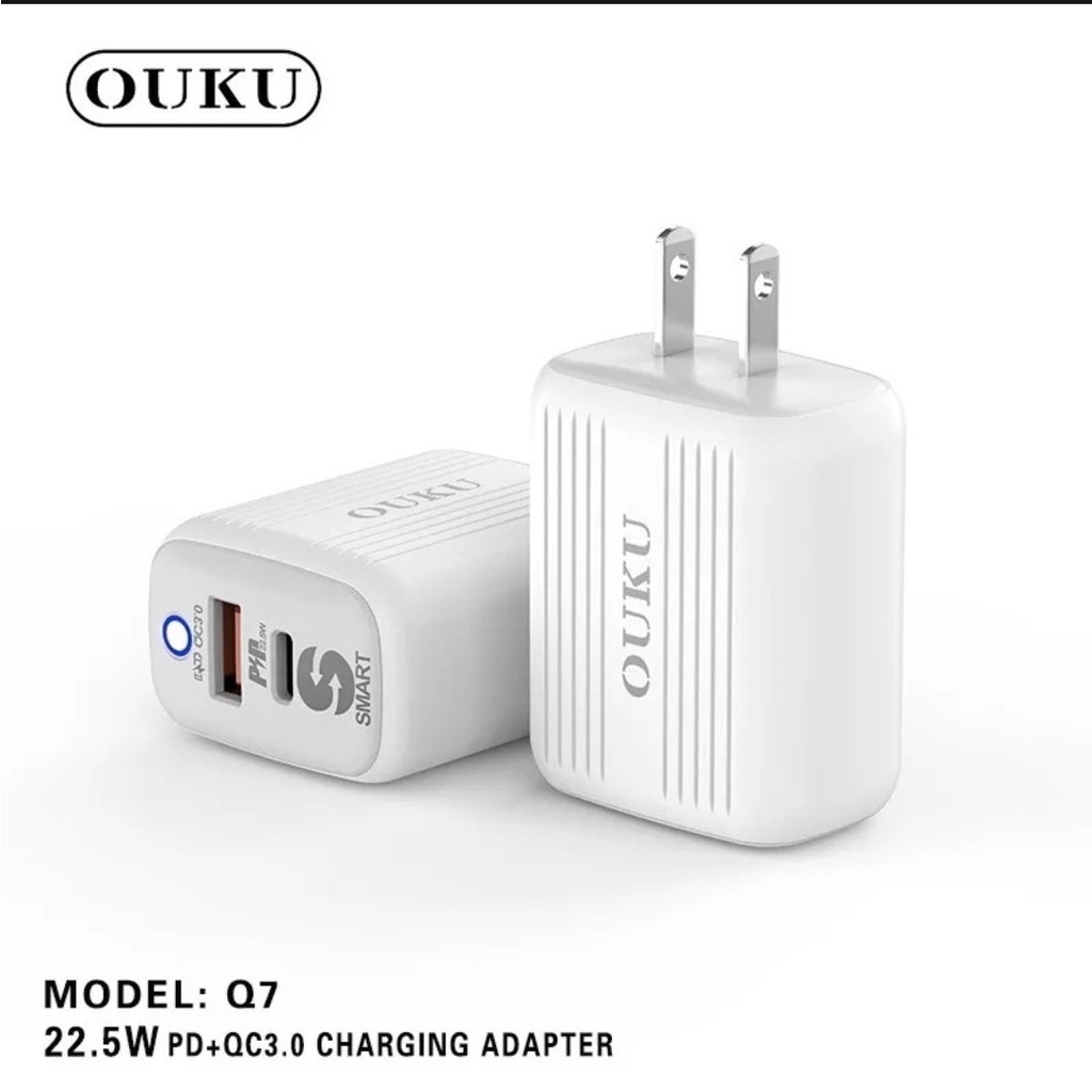 OUKU Q7 หัวชาร์จ 2 พอร์ต รองรับ USB-C และ USB-A ชาร์จเร็ว PD+QC3.0 /22.5W Charginq Adapter ...