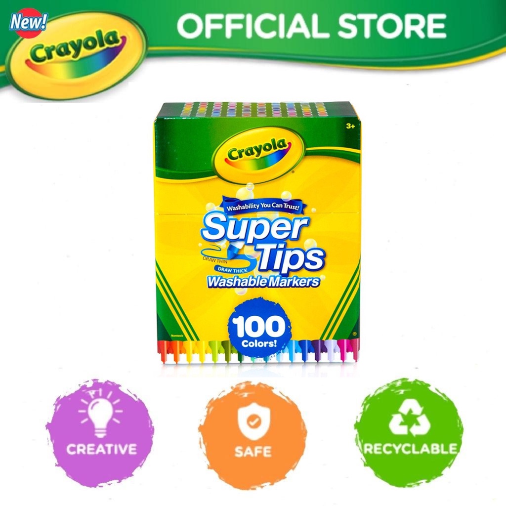 ชุดเครื่องหมายสี 100 ชิ้น | จังหวะตัวหนาใส | Crayola Supertips Washable ...