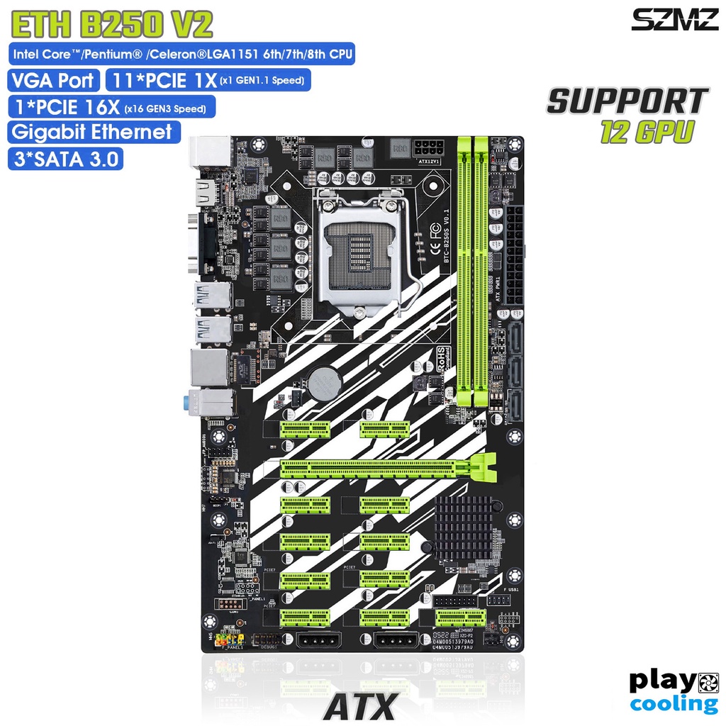 SZMZ Mining Motherboard ETH B250B Support 12GPU (เมนบอร์ดสำหรับ Mining ...