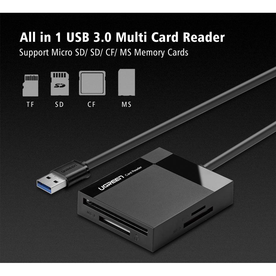 UGREEN รุ่น 30333 Card Reader USB 3.0 All in One ช่องเสียบ SD/TF/CF/MS ...