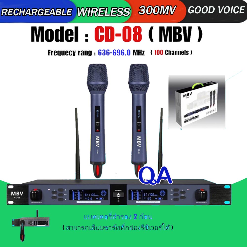 NEW MBV ชุดโมค์โครโฟนไร้สายแบบคู่ Professional UHF WIRELESS MICROPHONE CD-08 ไมโครโฟนมืออาชีพ ...