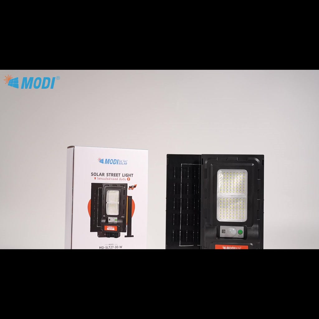 MODI ไฟถนนโซล่าเซลล์ 30W แสงขาว/เหลือง daylight warmlight ขาเหล็ก สว่าง ...