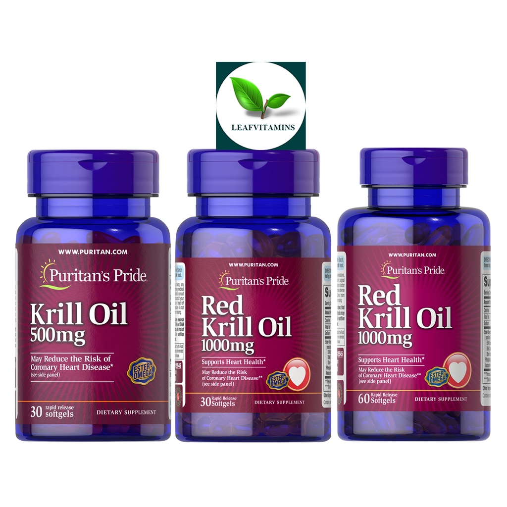 Puritan's Pride Red Krill Oil 500 mg / 30 Softgels & Red Krill Oil 1000 mg / 30, 60 Softgels ...