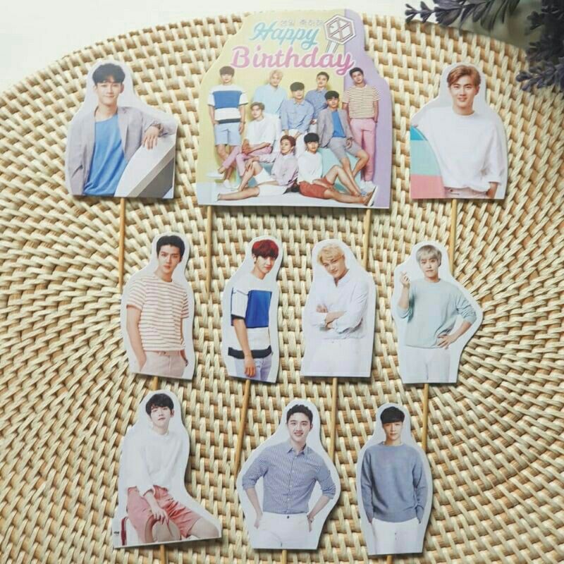 Topper toper เค้กตกแต่ง skewer สุขสันต์วันเกิด kpop exo ตัวอักษร ...