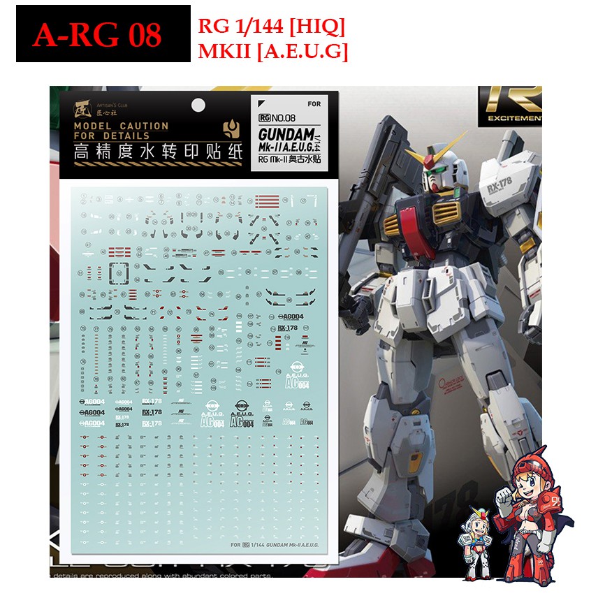 ดีคอลน้ำ [ARTISAN'S CLUB] A-RG 008 MKII [A.E.U.G][HIQ] RG 1/144 Fluorescent WATER DECAL A-RG 08 ...