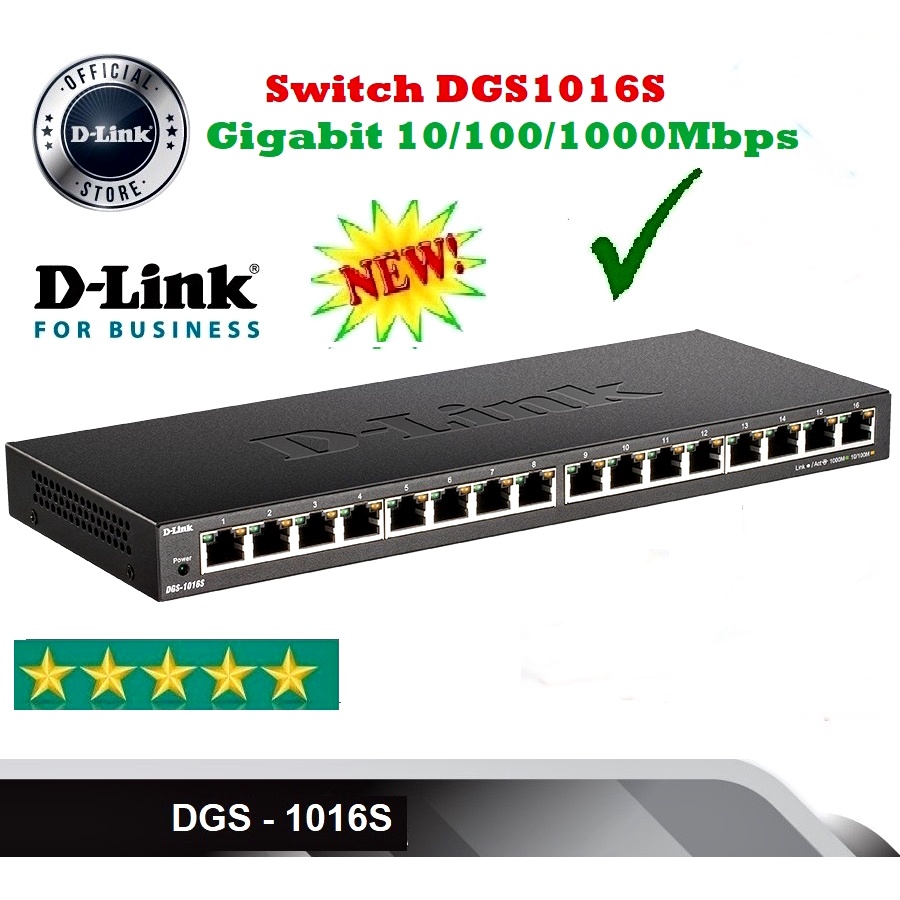 D-LINK (DGS-1016S) 16 Port (11'') Gigabit Switching Hub 10/100/1000Mbps ...
