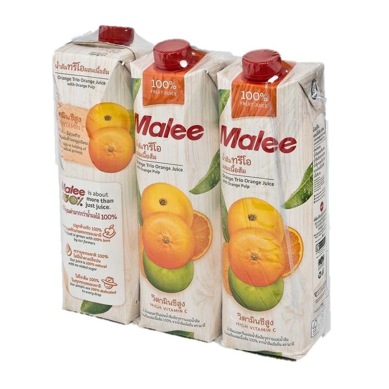 มาลี น้ำส้มทรีโอ ผสมเนื้อส้ม100% x 1000 มล. X 3กล่อง Malee Orange Juice ...
