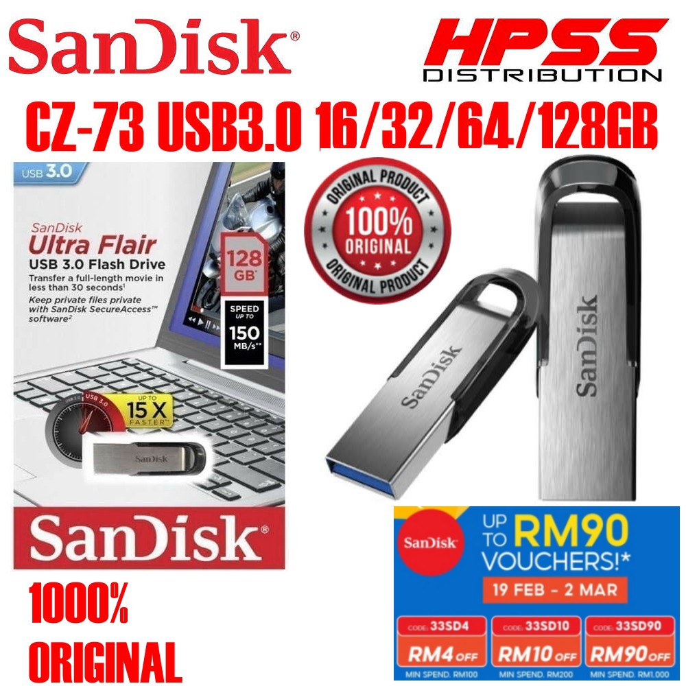 SanDisk CZ73 Ultra Flair 32GB / 64GB / 128GB USB 3.0 Pendrive แฟลชไดรฟ์เหมือน CZ50 CZ48 | Shopee ...