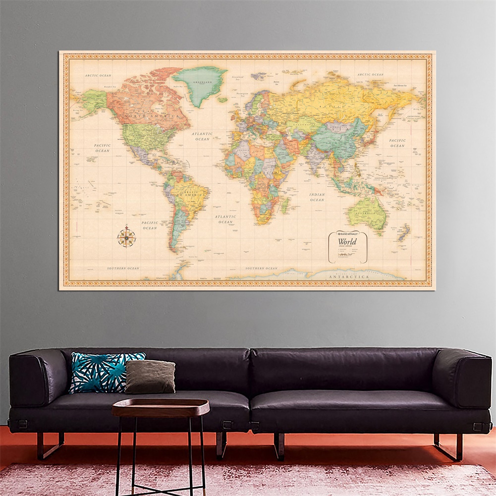 Retro World Map - Educational Map Large Poster Prints Wall Chart Decor ...