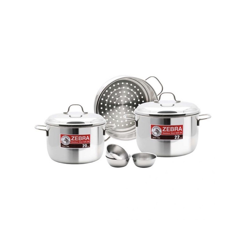 Zebra Cooking Set ชุดสุดซึ้ง ET8-596 (หม้อต้ม 20,22ซม+ชั้นนึ่ง,ถ้วยขนม ...