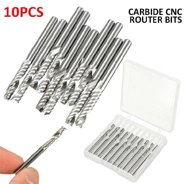 10pcs Carbide End Mill CNC Drills Single Spiral Flute Router Bit ...