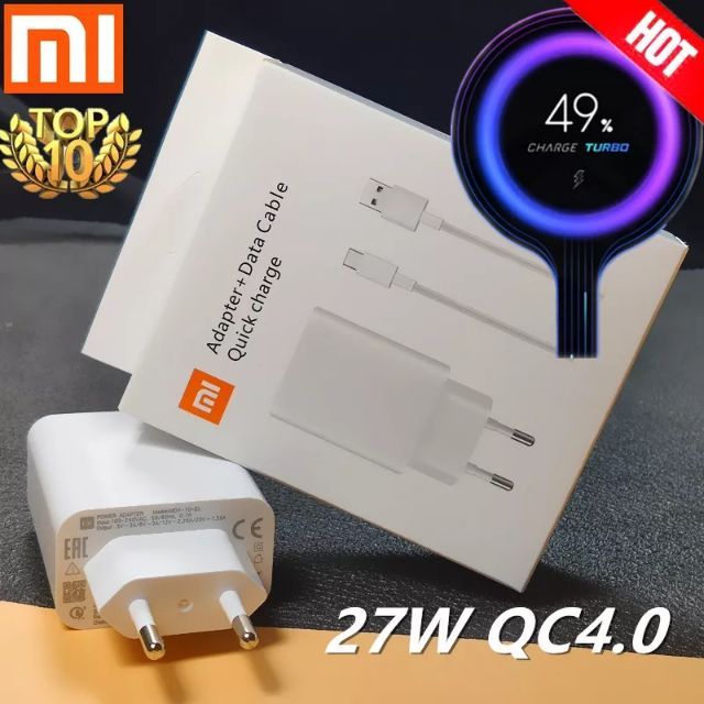 ชุดสายชาร์จแท้ Mi9, Mi 9T Original Xiaomi Mi 9 Wall Charger 27W QC4.0 USB Adapter Type-C Cable ...