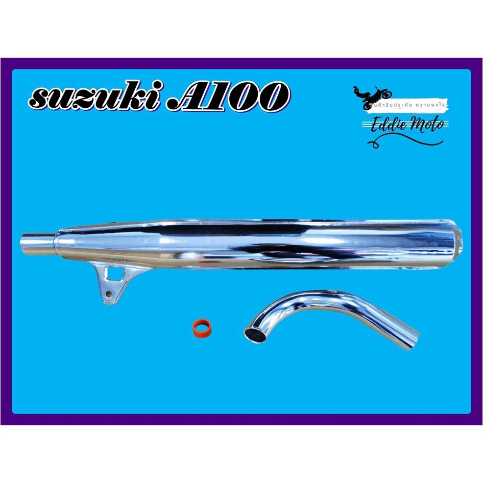 EXHAUST MUFFLER & HEAD PIPE SET "CHROME" For SUZUKI A100 // ท่อไอเสีย พร้อม คอท่อ ยางท่อ เหล็ก ...