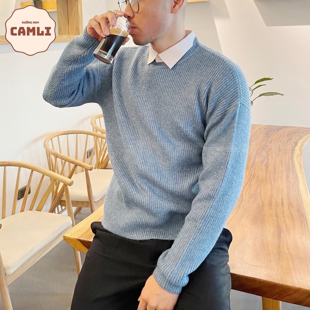 Dataman เสื้อสเวตเตอร์คอกลมหนาคุณภาพสูงสําหรับผู้ชายปิดไหล่ลายทาง ...