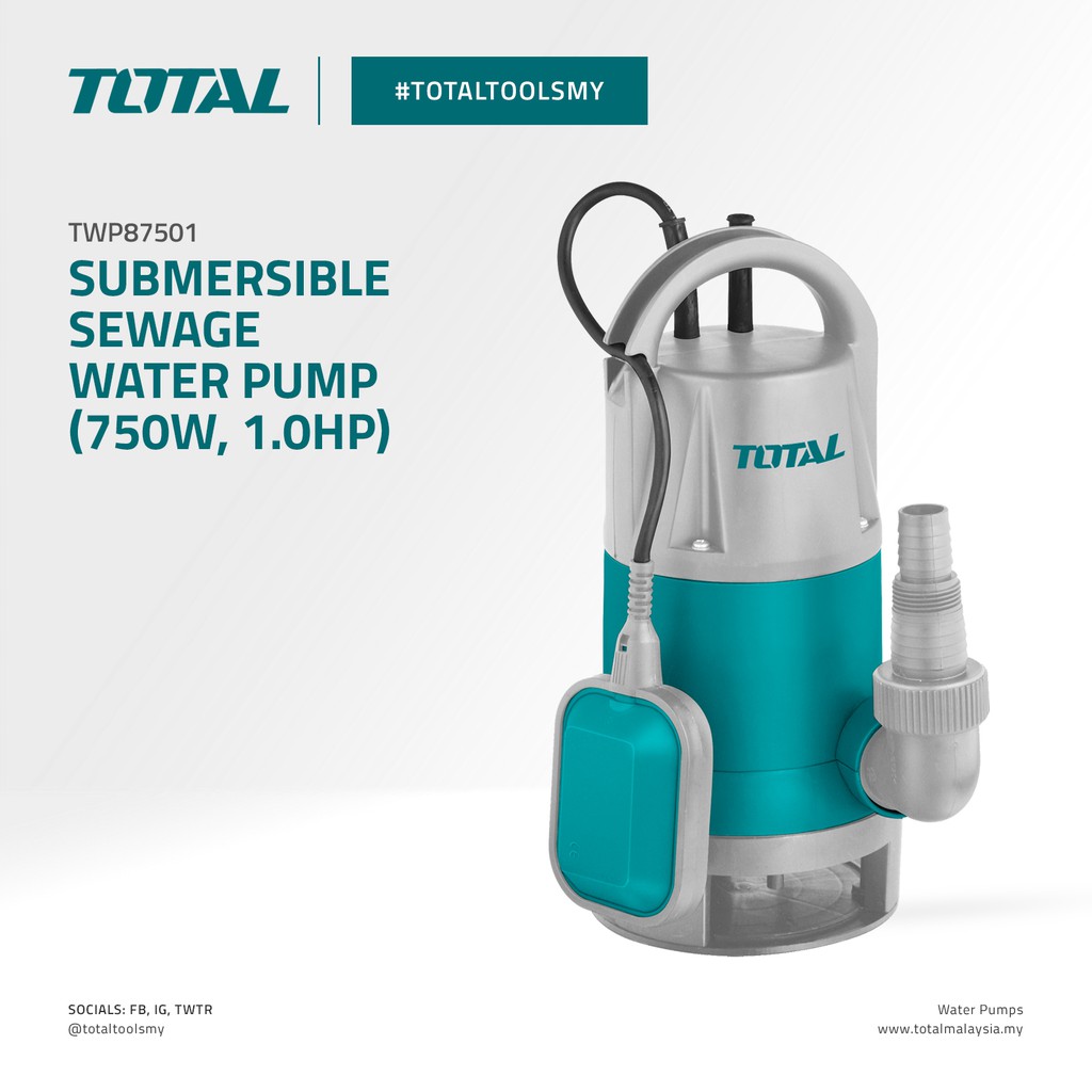 Total ปั๊มน้ําใต้น้ํา 8 ม. 750W 1HP ขนาด 1 นิ้ว IPX8 TWP87501 | Shopee Thailand