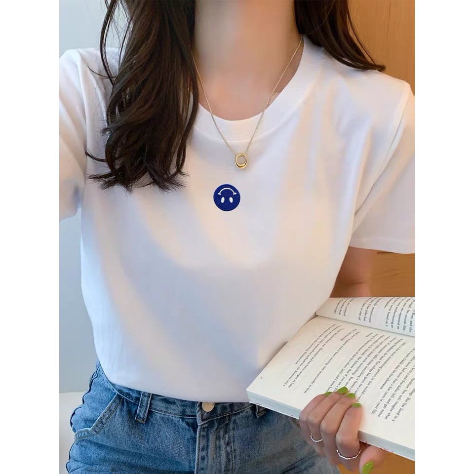 【WANG JIAO ZHAN】 4 สี*เสื้อยืดแฟชั่นลายปักเรียบง่าย【6652】 | Shopee Thailand