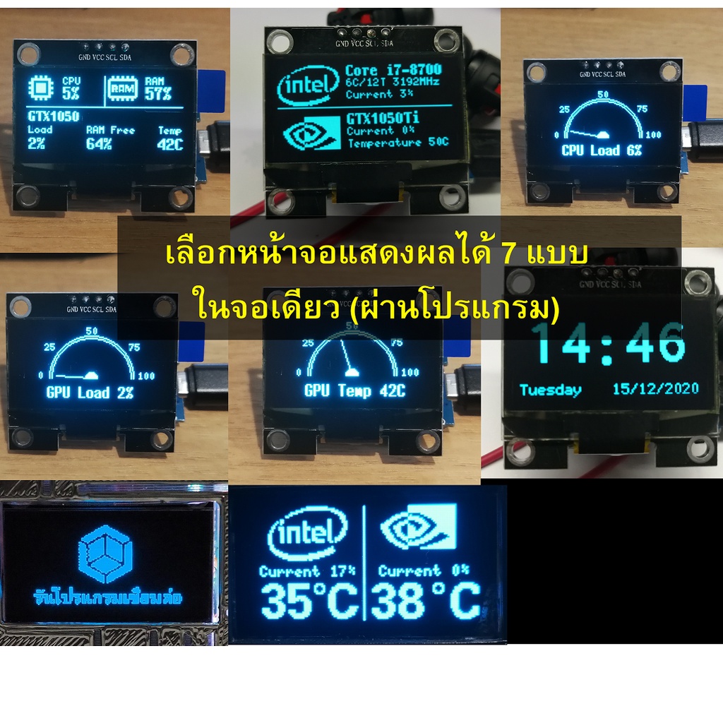 [รุ่นใหม่] จอ OLED USB จิ๋ว โชว์อุณหภูมิ CPU การ์ดจอ แรม เฟรมเรท บิตคอยน์ นาฬิกา 1.3 นิ้วพร้อมเค ...