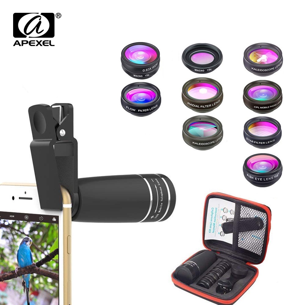 APEXEL 10 in 1 Mobile phone Lens Telephoto Fisheye lens Wide Angle ...