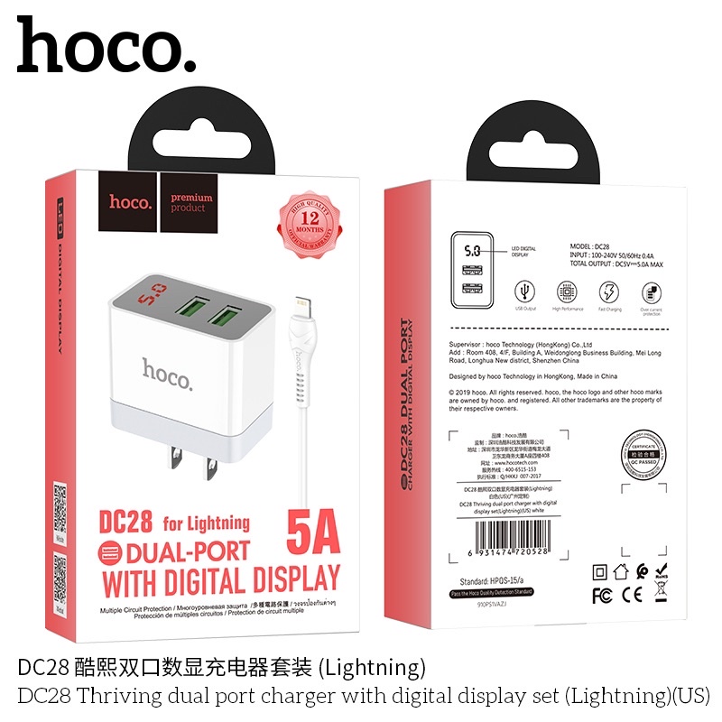 Hoco DC28 ชาร์จเร็ว ชุดชาร์จ ใช้สำหร Micro / Lighting /Type-C 2USB หัว ...