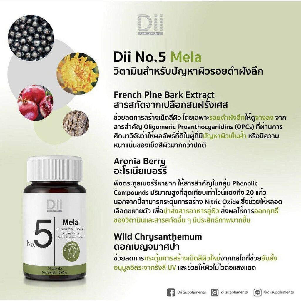 Dii No.5 Mela 30 Capsules ดีไอไอ เมลา ผลิตภัณฑ์เสริมอาหารวิตามิน. | Shopee Thailand
