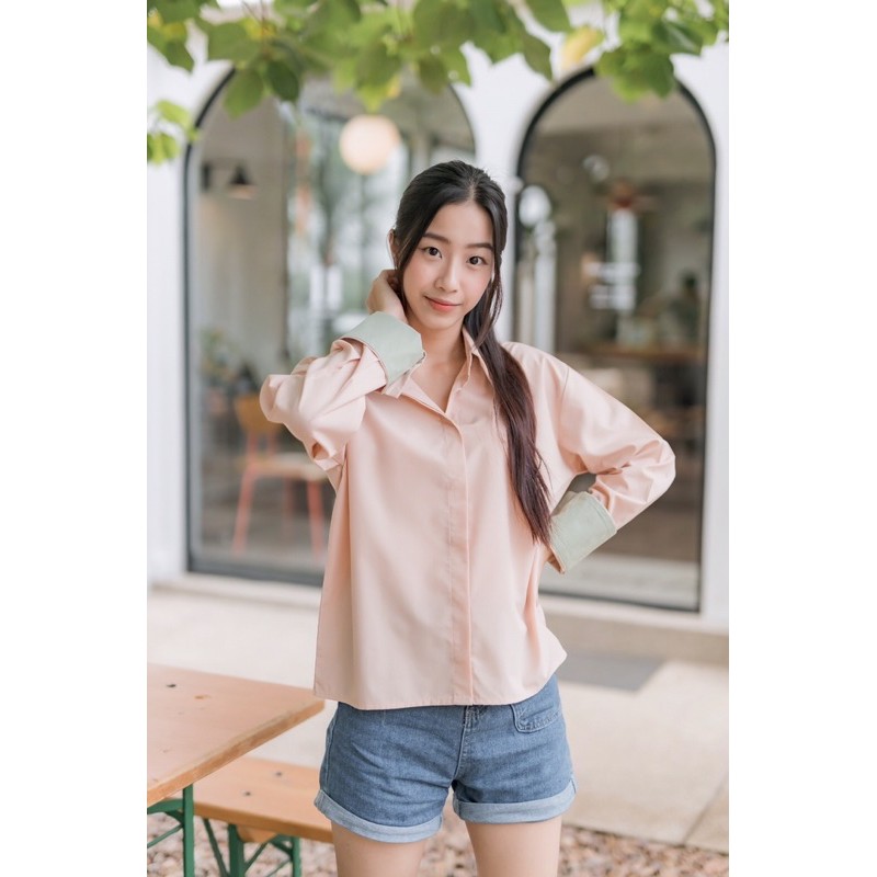 Numsha Brand เสื้อเชิ้ตแขนยาวชายแขนสลับสี / NB20118 | Shopee Thailand