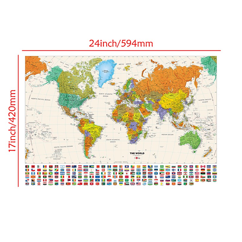 Classic World Map Educational Map Large Poster Prints Wall Hanging Art ...