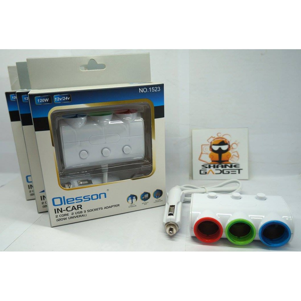 Olesson In Car อุปกรณ์เพิ่มช่องไฟฟ้าในรถยนต์ 3 ช่อง | Shopee Thailand