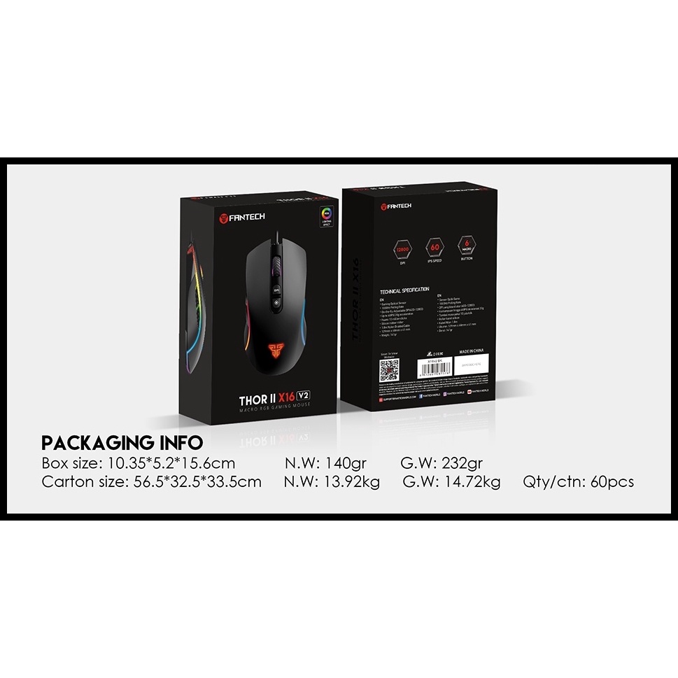 เมาส์เกมมิ่ง RGB FANTECH X16 V2 THOR II RGB เมาส์เล่นเกมส์ Gaming Macro ...