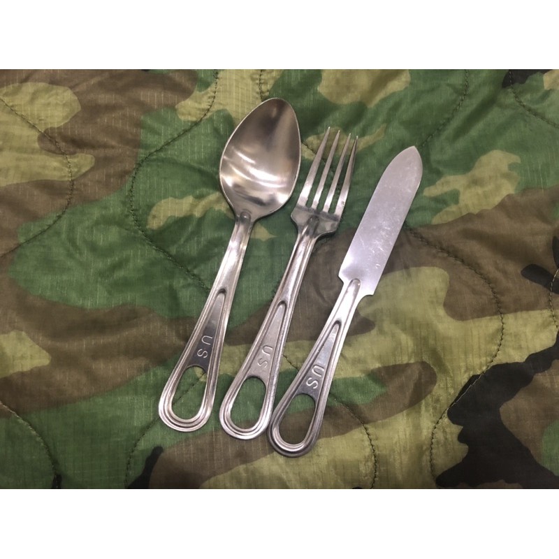 Used US MILITARY MESS KIT SET UTENSILS SILVERWARE KNIFE SPOON FORK ชุด ...