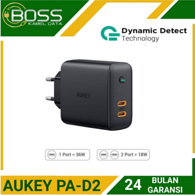 Aukey PA-D2 Dual Port Usb C Power Delivery 30watt Dynamic Detect Technology รับประกันเดิม ...