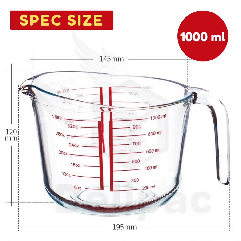 [DELIPAC] ถ้วยตวงของเหลว ถ้วยตวงแก้ว ขนาด 500 / 1000 ml | Shopee Thailand