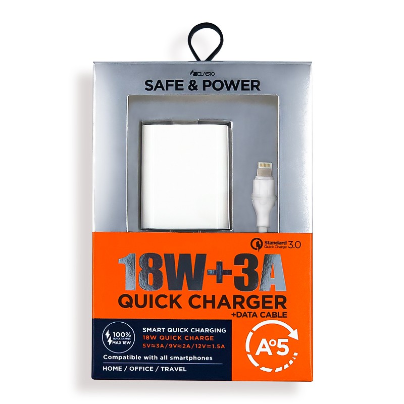 [AF]ชุดชาร์จเร็ว Ao5 QC 3.0 3A 18W 1 Port พร้อมสาย Micro USB , Type-C ...
