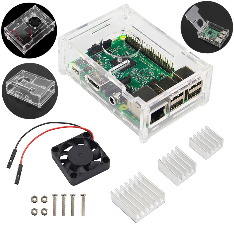 Clear Acrylic Case Enclosure Box+DC 5V Cooling Fan+Heatsink Raspberry ...
