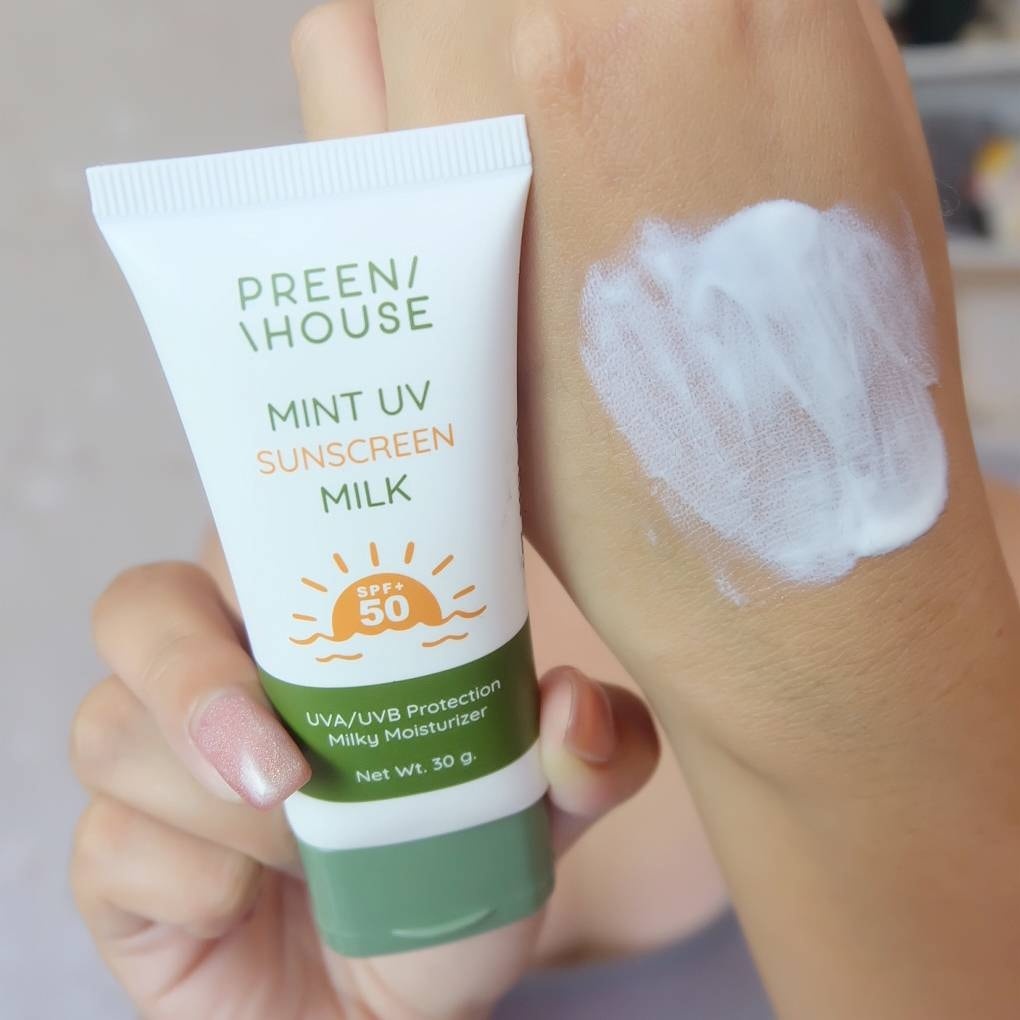 MINT UV SUNSCREEN MILK กันแดดน้ำนม สำหรับการพักหน้า Preenhouse กันแดด ...
